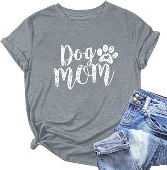 Generic T-shirt pour femme avec imprim&eacute; - T-shirt mignon &agrave; manches courtes pour maman et chien, gris, XXL