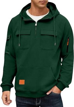 Generic Sweat &agrave; capuche uni 2026 pour homme - Mode automne et hiver - D&eacute;contract&eacute; &agrave; manches longues - Manches longues - Demi-fermeture &eacute;clair - Pour entra&icirc;nem