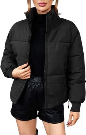 Generic Vestes dhiver matelass&eacute;es &agrave; manches longues et fermeture &eacute;clair int&eacute;grale pour femme avec poches, Noir, XL