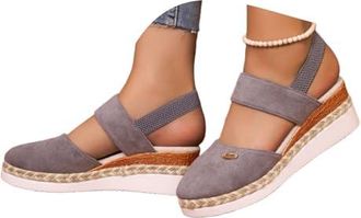Generic Sandales compens&eacute;es &agrave; bout ferm&eacute; pour femme, espadrilles &agrave; talons bas, semelle compens&eacute;e &agrave; bout ferm&eacute;, &eacute;lastique, coupe large, sangle de cheville r&eacute;gl