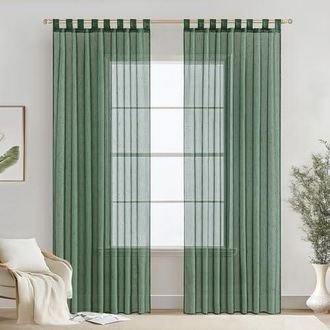 Miulee 2 Pi&egrave;ce Rideaux Voilages de Fen&ecirc;tre Effet Lin Semi-Transparent Draperie avec Passants Voile Int&eacute;rieur Lin Imitation Elegant pour Chambre Salon Maison 