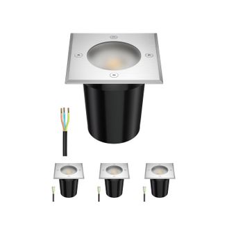 LEDs Com 4 Stück Boden-Einbauleuchte RELI für außen, IP67, edelstahl, gefrostet, 11 x 11cm, inkl. 7,6W LED Lampe 1103lm, 33°, warmweiß