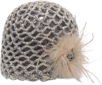 ZLYC Bonnet souple en coton tricot&eacute; &agrave; la main pour femme avec motif floral, Plume kaki, gris m&eacute;lang&eacute;, taille unique