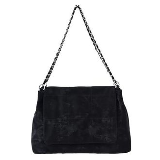 Generic Sac &agrave; main vintage en cuir synth&eacute;tique avec sangle de cha&icirc;ne, sac sous les bras pour femme, travail, shopping, voyage, quotidien, Noir, 12.2x8.66x5.12