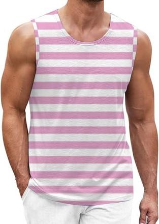 Generic D&eacute;bardeur ray&eacute; pour homme - Couleur unie - Imprim&eacute; - Loisirs - Vacances - Sans manches - Tendance, rose, 3XL