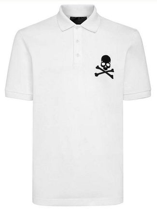 Philipp Plein Poloshirt Polohemd mit Leder-Patch und PP Hexagon Leder-Patch mit PP Hexagon, Gesticktes Skull&Bones-Logo