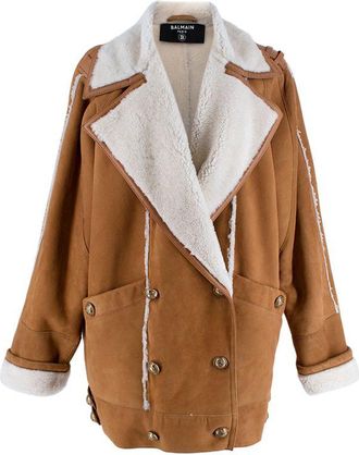 Balmain Oversize Shearling and Suede Coat Size XS