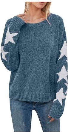 Generic Pull tricot&eacute; tendance pour femme - Couleur unie - Motif &eacute;toile - Jacquard - Col rond - Sexy, BU1, M