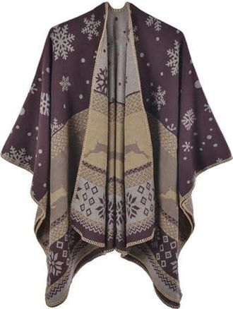 Generic Poncho Femme Hiver Chaud Chale Femme Hiver Chaud Cape Femme Effet enveloppant Poncho Tricot&eacute; Ouvert Devant Style Confort Maison Et Ville