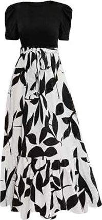 Generic Robe mignonne pour femme - Manches clochettes - Trois couches - Col en V - Robe ample - Imprim&eacute; swing - Robe d&eacute;t&eacute; a&eacute;r&eacute;e pour femme enceinte, Blanc., X