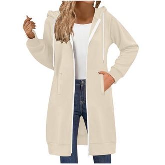 Generic Tunique tendance à manches longues pour femme, vestes surdimensionnées en polaire décontractées, confortables avec poches à fermeture éclair, beige, X