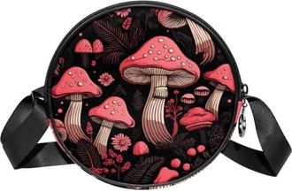 Generic Sac &agrave; bandouli&egrave;re rond pour femme, motif champignons rouges, petit sac &agrave; bandouli&egrave;re avec fermeture &eacute;clair, bretelles r&eacute;glables, sac &agrave; main rond d&eacute;con