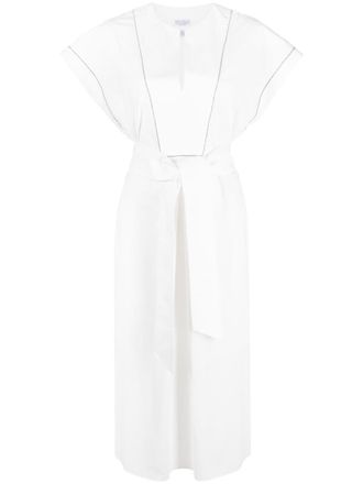 Brunello Cucinelli robe ceinturée à mancherons - Blanc