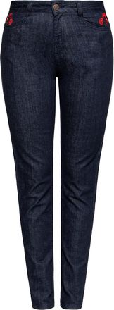 Queen Kerosin Damen Jeanshose High Waist Slim Fit Western-Style 50S Rockabilly Vintage Rosen Pants Denim Roses