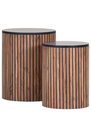 Landscape Couchtischset, Natur, Schwarz, Akazie, Holzwerkstoff, 2-teilig, furniert, rund, S&auml;ule, 32-42x45-53x32-42 cm, Wohnzimmer, Wohnzimmertische, Satztische