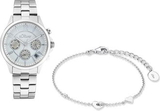 s.Oliver Armband 925 Sterling Silber Damen Armschmuck + Multifunktion Analog, mit Edelstahl Armband