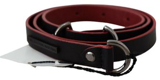 Costume National Womens Black Red Skinny Leather Logo Belt