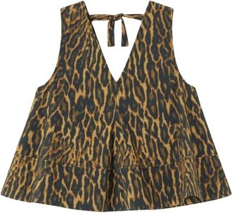 Ganni Femme, Tops, Multicolore, Taille: 38 FR Leopard Cotton A-line Top