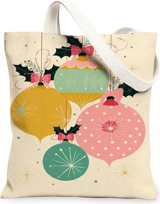 Generic Sacs fourre-tout en toile pour d&eacute;corations de No&euml;l, motifs d&eacute;coratifs, sacs d&eacute;picerie r&eacute;utilisables, vintage, ludiques, l&eacute;gers et lavables, multicolor