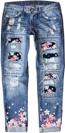 Generic Jean baggy pour femme - Pantalon Boyfriend Destroyed - Jean stretch d&eacute;chir&eacute; - &Eacute;l&eacute;gant et confortable - Pantalon de loisirs baggy - D&eacute;contract&eacute; - Coupe