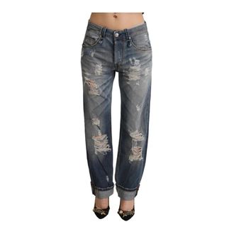 Acht Distressed Boyfriend Jeans - - Jeans - Damen - Blau - W26