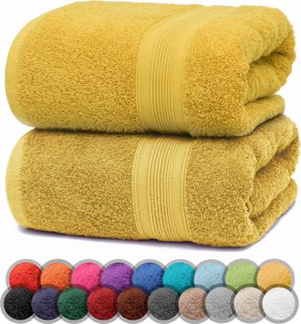 NatureMark 2er Pack DUSCHT&Uuml;CHER Premium Qualit&auml;t 70x140cm DUSCHTUCH Dusch-Handtuch Doppelpack Farbe: Gelb
