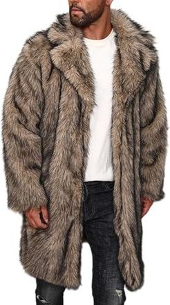 ZhuiKun Manteau en Fausse Fourrure Homme Veste dhiver &agrave; Manches Longues Manteaux Chaud &agrave; Revers Trench-coat Long - Jaune Noir, L