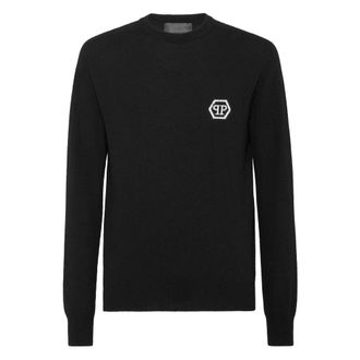 Philipp Plein Homme, Pulls, Noir, Taille: 2XL Pullover Col Rond Hexagon