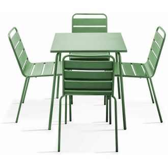 Oviala Oviala - Ensemble table de jardin et 4 chaises en m&eacute;tal vert cactus - Palavas