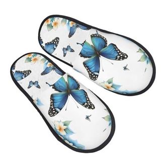 Generic L&eacute;g&egrave;re Pantoufles Hommes Imprim&eacute; papillon bleu sur fleur Accueil Slippers Chaud Chaussons en Feutre pour Ext&eacute;rieur Adulte Femme M