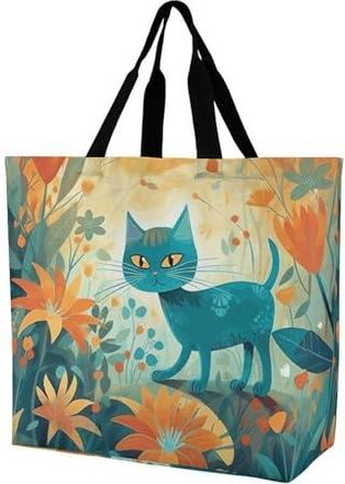 Generic Chat Et Fleur Sac Fourre Tout Imperm&eacute;able Sacs De Courses R&eacute;utilisable Sac Courses Pour Quotidienne Gym Universit&eacute;