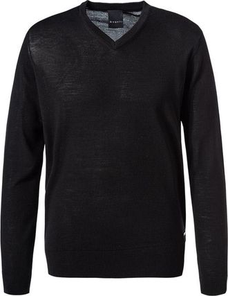 Bugatti Herren Pullover schwarz Wolle unifarben