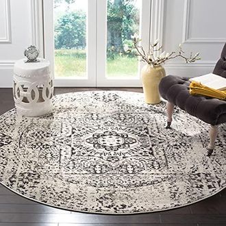 Safavieh Traditionell Teppich für Wohnzimmer, Esszimmer, Schlafzimmer - Evoke Collection, Kurzer Flor, Elfenbein und Schwarz, 200 x 200 cm