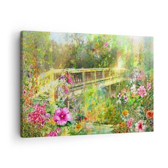 Arttor Bilder auf Leinwand Br&uuml;cke Park Blume Fr&uuml;hling Leinwandbild 70x50cm Wandbilder Dekoration Wohnzimmer Schlafzimmer K&uuml;che Deko Klein Wanddeko Bild Wand 