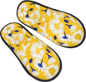 Generic Pantoufle Impression De Fleurs Et De Marguerites Blanches Chaussons Hiver Maison Chaussures Pour Unisex Int&eacute;rieur Chambre M