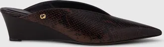 Maje Mules Compens&eacute;es En Cuir Emboss&eacute; - Imprime Serpent Marron - Maje