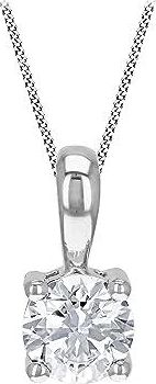 Amazon Essentials Collier en Or Blanc avec Pendentif en Diamant Synthétique 0,25ct (précédemment Amazon Collection)