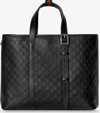 Gucci GG Emblem leather shopping bag with embossed GG motif - GUCCI - gender_Man
