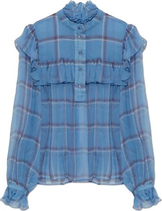 Chlo&eacute; Chemisier en soie &agrave; volants - Femme - Blouses et Chemises - Bleu - Taille: 38 FR