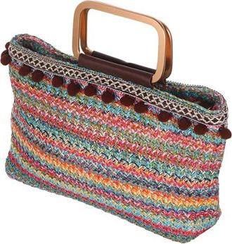 Hemoton Sac à Main Tissé Artistique Paille Colorée Grand Sac Cabas Multifonction Léger pour Femme Pratique pour Voyage et Usage Quotidien