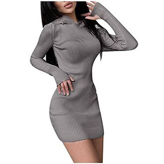 Generic Robe Pull Hiver Col Roul&eacute; Robe Pull Femme Chic &Eacute;l&eacute;gant Sexy Moulante Robe en Tricot &agrave; Manches Longues Automne Hiver pour F&ecirc;te Bureau D&eacute;contract&eacute;