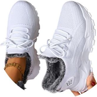Minetom Baskets Femme Chaussures dhiver De Sport Course Lacets Doublure Chaude Polaire Confortables Semelle Fitness Sneakers A Blanc 36 EU