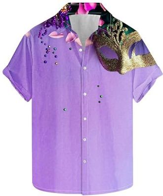 Generic Costumes de carnaval pour homme &agrave; manches courtes - Chemise de Mardi Gras boutonn&eacute;e - Grande taille - Chemise de golf ample hawa&iuml;enne - T-shirt imprim