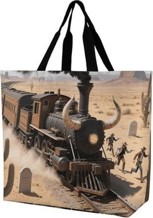 Generic Train &Agrave; Vapeur Dans Le D&eacute;sert Sac Fourre Tout R&eacute;utilisable Tote Bag Imperm&eacute;able Sac A Main Femme Pour Voyage Plage Quotidienne