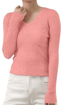 Generic Pull pour femme - Automne et hiver - Couleur unie - Col en V - Coupe ajust&eacute;e - Doux et confortable - Haut d&eacute;contract&eacute; &agrave; manches longues - Chemisier ex