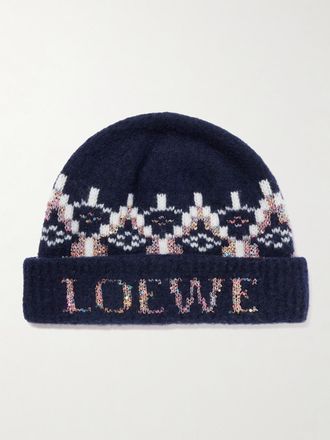 Loewe Beanie Aus Einer Wollmischung Mit Fair-isle-muster Und Pailletten - Blau