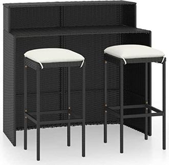 vidaXL Ensemble de Bar de Jardin avec Coussins 3 pcs Table et Chaises de Patio Salon de Jardin Mobilier de Terrasse Meubles dExt&eacute;rieur Noir