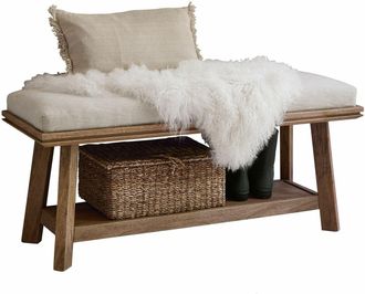 Loberon Bank Abington, mit nat&uuml;rlicher Maserung, inkl. fest aufgelegter Polsterung, mit Abstellfl&auml;che, Sitzbank, Sitzgelegenheit, Mangoholz, Baumwolle, braun/