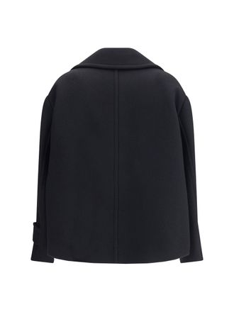 Chlo&eacute; Womens Oversize Short Coat Black Wool Ovis Aries; Polyamide