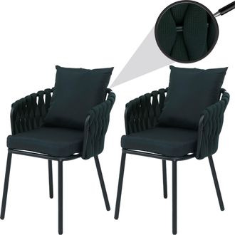 Mendler 2er-Set Aluminium-Gartenstuhl HWC-P89, Gartensessel Outdoor Stuhl, Stoff/Textil (180 g/m&sup2;) Seilgeflecht Rope - gr&uuml;n